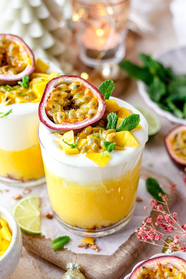 Mango passievrucht cheesecake trifle , glutenvrij & vegan - Food by Sann